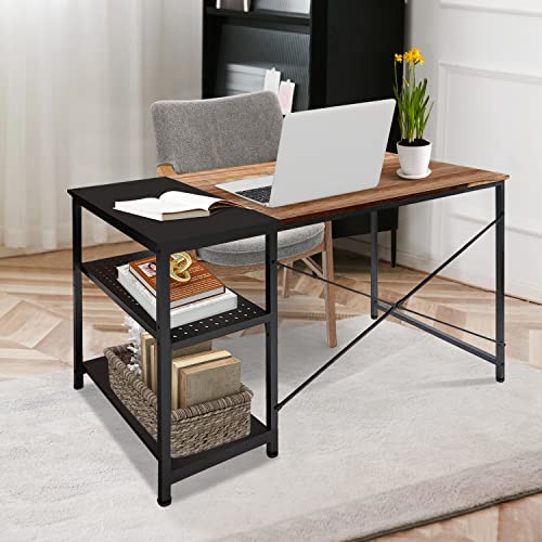 dreamlify Computer Desk 47 x 24 Inches - Home Office Study Writing Work Table Thicken Table Top with Two Shelves, Easy Assembly, Brown