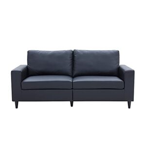 HYC Mid-Century Leather Living Room, Modern Style Upholstered 3-Seater Sofa Couch for Home or Office, Black PU