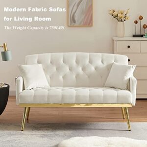 Tmosi Loveseat Sofa with 2 Throw Pillows, 55.5" Cream Velvet Couch Modern Sofa for Living Room with Armrest Pockets, Apartment Tufted Love Seat Couches Furniture for Small Spaces