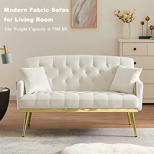 Tmosi Loveseat Sofa with 2 Throw Pillows, 55.5" Cream Velvet Couch Modern Sofa for Living Room with Armrest Pockets, Apartment Tufted Love Seat Couches Furniture for Small Spaces