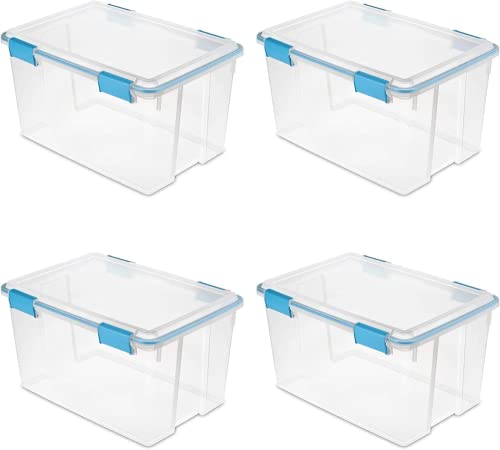 Falinlve 54 Quart Clear Plastic Stackable Storage Container Box Bin with Air Tight Gasket Seal Latching Lid Long Term Organizing Solution, 4 Pack