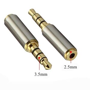 2 Pack 3.5mm Male to 2.5mm Female Audio Adapter Gold Plated Aux Auxiliary Plug Splitter 3 Ring Jack Support Converter Headphone Earphone Headset Stereo or Mono