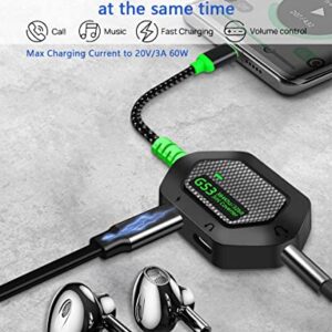 Samsung Galaxy S23 Headphone Adapter, 3 in 1 USB C to 3.5mm Headphone and PD 60W Charger Adapter USB C Splitter Compatible with Galaxy S23+/S23 Ultra/S22/S21 Ultra/S21FE/Note 20, Pixel 7/7Pro/6/6Pro