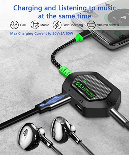 Samsung Galaxy S23 Headphone Adapter, 3 in 1 USB C to 3.5mm Headphone and PD 60W Charger Adapter USB C Splitter Compatible with Galaxy S23+/S23 Ultra/S22/S21 Ultra/S21FE/Note 20, Pixel 7/7Pro/6/6Pro