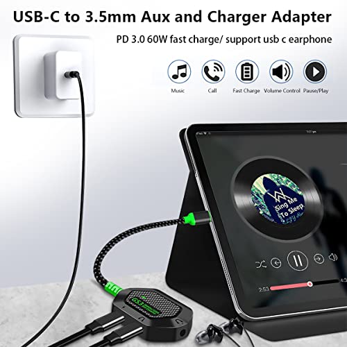 Samsung Galaxy S23 Headphone Adapter, 3 in 1 USB C to 3.5mm Headphone and PD 60W Charger Adapter USB C Splitter Compatible with Galaxy S23+/S23 Ultra/S22/S21 Ultra/S21FE/Note 20, Pixel 7/7Pro/6/6Pro