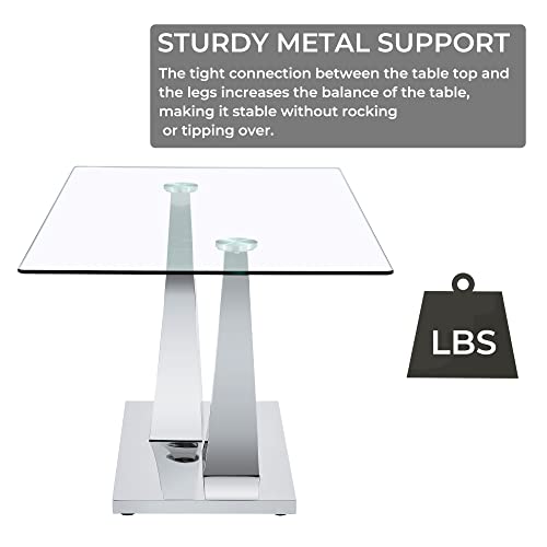 63" Modern Glass Dining Table for 4-6, Contemporary Rectangular Kitchen Dining Room Table with Tempered Glass Tabletop and Metal Pedestal Base, Large Long Dining Room Pedestal Table