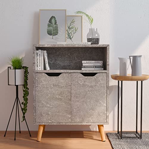 Natulvd Buffet Cabinet Kitchen Buffet Storage Cabinet Sideboard with 2 Doors, Modern Minimalist Buffet Server Cupboard Cabinet Console Table with Storage Shelf - Light Gray