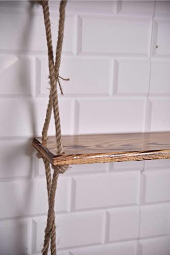 Varnished Retro Wood 3' Eye Rope Wall Shelf Bookcase Flower Holder, Home Wall Wood Shelf