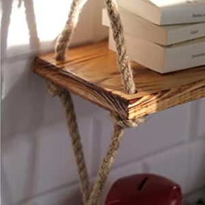 Varnished Retro Wood 3' Eye Rope Wall Shelf Bookcase Flower Holder, Home Wall Wood Shelf