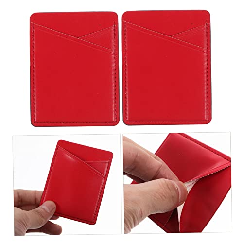 WOONEKY 2pcs Mobile Phone Sticker Card Case Wallet Holder for Phone Card Holder for Back of Phone Card Holder for Phone Case Stick on Bags Elastic Wallet Card Pocket for Phone Documents Red