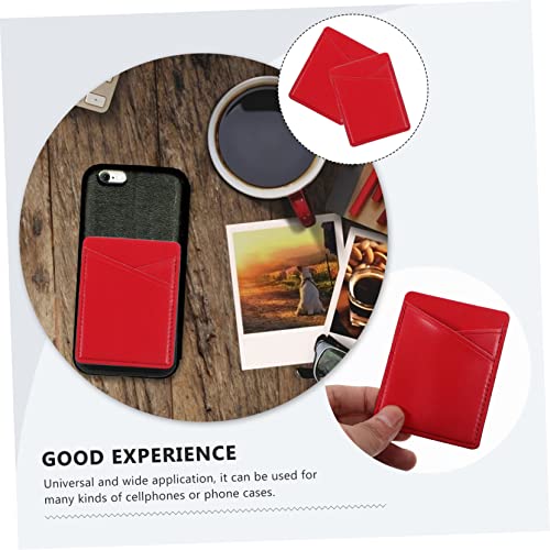 WOONEKY 2pcs Mobile Phone Sticker Card Case Wallet Holder for Phone Card Holder for Back of Phone Card Holder for Phone Case Stick on Bags Elastic Wallet Card Pocket for Phone Documents Red