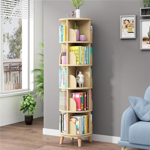 Gdrasuya10 Rotating Book Shelf with Legs, 5 Tier Standing Bookshelf Bookcase Pine Wood Stackable Bookcase Book Storage Organizer Bookshelf for Living Room & Study Room