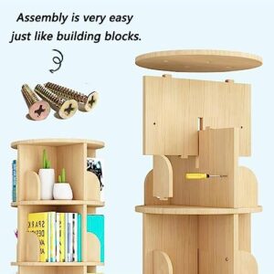 Gdrasuya10 Rotating Book Shelf with Legs, 5 Tier Standing Bookshelf Bookcase Pine Wood Stackable Bookcase Book Storage Organizer Bookshelf for Living Room & Study Room