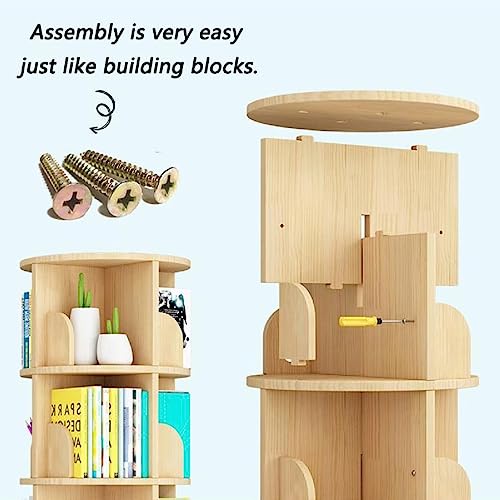 Gdrasuya10 Rotating Book Shelf with Legs, 5 Tier Standing Bookshelf Bookcase Pine Wood Stackable Bookcase Book Storage Organizer Bookshelf for Living Room & Study Room