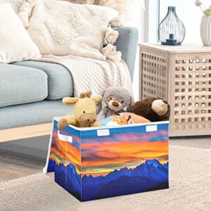 Kigai Sunset and Mountain Storage Basket with Lid,Collapsible Storage Box Fabric Storage Bin for Closet,Office,Bedroom,Nursery