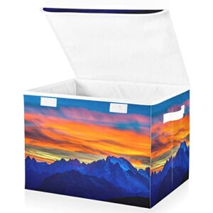 Kigai Sunset and Mountain Storage Basket with Lid,Collapsible Storage Box Fabric Storage Bin for Closet,Office,Bedroom,Nursery