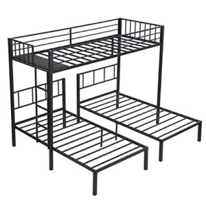 EMKK Metal Triple Bunk Bed for Kids,Twin-Over-Twin-Over-Twin Bunkbeds with Ladder and Safety Guardrails for Kids/Teen/Adults Bedroom,No Box Spring Needed