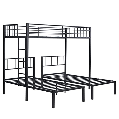 EMKK Metal Triple Bunk Bed for Kids,Twin-Over-Twin-Over-Twin Bunkbeds with Ladder and Safety Guardrails for Kids/Teen/Adults Bedroom,No Box Spring Needed