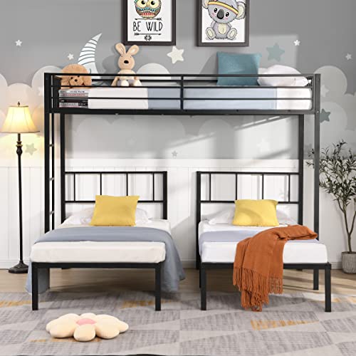 EMKK Metal Triple Bunk Bed for Kids,Twin-Over-Twin-Over-Twin Bunkbeds with Ladder and Safety Guardrails for Kids/Teen/Adults Bedroom,No Box Spring Needed