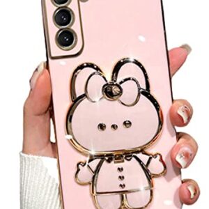 for Samsung Galaxy A14 Case for Women Girls,6D Cute Hidden Rabbit Bunny Stand Design,Luxury Plating Glitter Girly Soft Silicone Makeup Mirror Phone Case with Camera Cover for Samsung A14 5G (Pink)