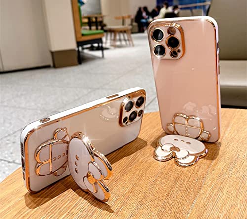 for Samsung Galaxy A14 Case for Women Girls,6D Cute Hidden Rabbit Bunny Stand Design,Luxury Plating Glitter Girly Soft Silicone Makeup Mirror Phone Case with Camera Cover for Samsung A14 5G (Pink)