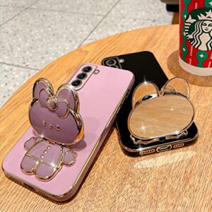 for Samsung Galaxy A14 Case for Women Girls,6D Cute Hidden Rabbit Bunny Stand Design,Luxury Plating Glitter Girly Soft Silicone Makeup Mirror Phone Case with Camera Cover for Samsung A14 5G (Pink)