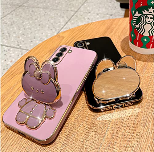 for Samsung Galaxy A14 Case for Women Girls,6D Cute Hidden Rabbit Bunny Stand Design,Luxury Plating Glitter Girly Soft Silicone Makeup Mirror Phone Case with Camera Cover for Samsung A14 5G (Pink)