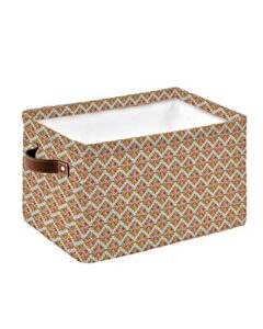 brown flowers storage bins with handles, hand draw pattern vintage linen texture storage basket for shelves, cube storage organizer bins for toys, closet (1 pack, 15" x 11" x 9.5")