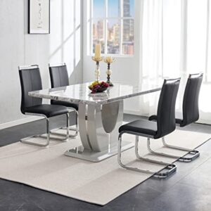 5 Piece Faux Marble Dining Table Set for 4, Modern Kitchen Table and Chairs Set with 1.4" Thick Faux Marble Table and 4 Faux Leather High Back Upholstered Dining Chair for Dining Room