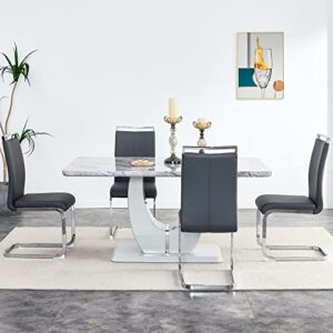 5 Piece Faux Marble Dining Table Set for 4, Modern Kitchen Table and Chairs Set with 1.4" Thick Faux Marble Table and 4 Faux Leather High Back Upholstered Dining Chair for Dining Room