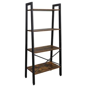 super deal industrial ladder shelf 4-tier bookcase plant book display furniture storage rack shelf for living room home office bedroom (rustic brown)