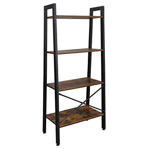 SUPER DEAL Industrial Ladder Shelf 4-Tier Bookcase Plant Book Display Furniture Storage Rack Shelf for Living Room Home Office Bedroom (Rustic Brown)