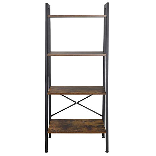 SUPER DEAL Industrial Ladder Shelf 4-Tier Bookcase Plant Book Display Furniture Storage Rack Shelf for Living Room Home Office Bedroom (Rustic Brown)