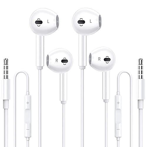 AUNC 2 Pack [Apple MFi Certified] Earbuds Wired Headphones with 3.5mm Plug Built-in Microphone Remote to Control Music,Phone Calls,Volume,Compatible with iPhone,iPad,iPod,PC,Android, White