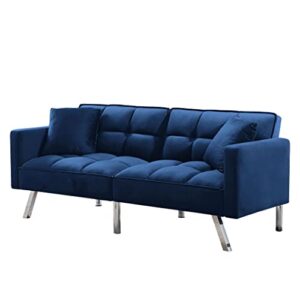 LCH Modern Tuft Futon Couch Convertible Loveseat Sleeper Reclining Sofa Bed Twin Size with Arms and 2 Pillows for Living Room, Light Grey, Navy Blue