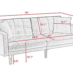 KoiHome Futon Sleeper Sofa with Adjustable Back and Two Pillows, Modern Chaise with Conical Wood Legs, Contemporary Home Furniture for Living, Bedroom,Office,Waiting Room, Polyester, Light Grey