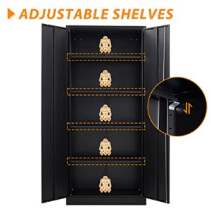 Anxxsu Metal Garage Storage Cabinet, 71" Metal Storage Cabinet with 2 Doors and 4 Adjustable Shelves, Lockable Metal Cabinets for Office,Home,Garage,Gym,School (Black)