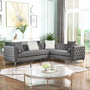 morden fort tufted velvet couch sectional sofa couches mid century modern l-shape corner sofa set for living room, bedroom, office, apartment