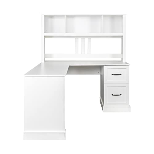 Bellemave L Shaped Desk with Hutch Wood Corner Computer Desk with Storage Drawers and Shelf Modern Home Office Desks L-Shaped Study Table Writing Desk Gaming Desk, White