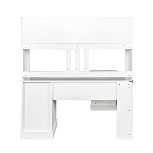 Bellemave L Shaped Desk with Hutch Wood Corner Computer Desk with Storage Drawers and Shelf Modern Home Office Desks L-Shaped Study Table Writing Desk Gaming Desk, White