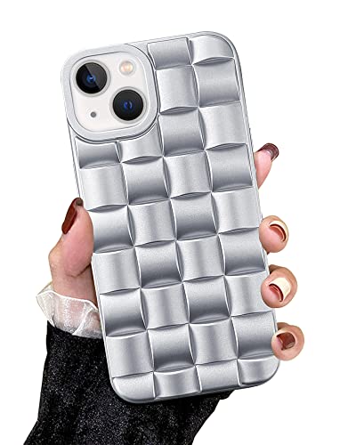 Ginkgonut Compatible with iPhone 13 Case or iPhone 14 Case for Women/Girls, Cute 3D Laid Desgin Soft Silicone Shockproof Raised Bumper Corners Case for iPhone 13 / iPhone 14（Silver）