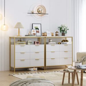 FACBOTALL Modern White Dresser, 6 Drawer Dresser with Shelf, Wood Chest of Drawers with Sturdy Steel Frame, Large Capacity 6 Drawer Dresser for Living Room Home