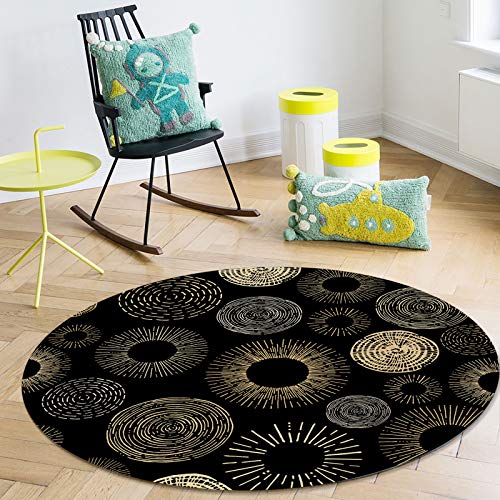 Round Area Rugs 4 Feet - Soft Indoor Throw Rugs Carpets for Living Dining Bedroom Kids Room Non-Slip Playroom Crawl Rug Floor Mats Golden Geometric Circles and Lines Texture Woman Yoga Mat