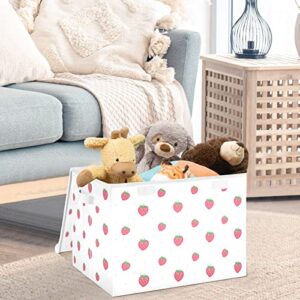 CaTaKu Small Cute Strawberry Storage Bins with Lids Fabric Large Storage Container Cube Basket with Handle Decorative Storage Boxes for Organizing Clothes Shelves