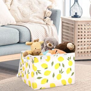 CaTaKu Lemon Leaves Storage Bins with Lids Fabric Large Storage Container Cube Basket with Handle Decorative Storage Boxes for Organizing Clothes Shelves