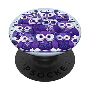 cute purple owls illustration minimal unique big eyes women popsockets swappable popgrip