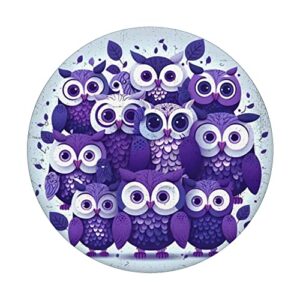 Cute Purple Owls Illustration Minimal Unique Big Eyes Women PopSockets Swappable PopGrip