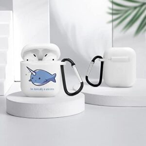 Blue Narwhal Funny Unicorn Silicone AirPods Case Protective Cover Compatible with AirPods 2 & 1 with Keychain