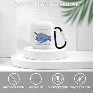 Blue Narwhal Funny Unicorn Silicone AirPods Case Protective Cover Compatible with AirPods 2 & 1 with Keychain