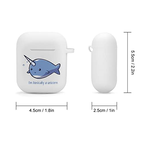 Blue Narwhal Funny Unicorn Silicone AirPods Case Protective Cover Compatible with AirPods 2 & 1 with Keychain